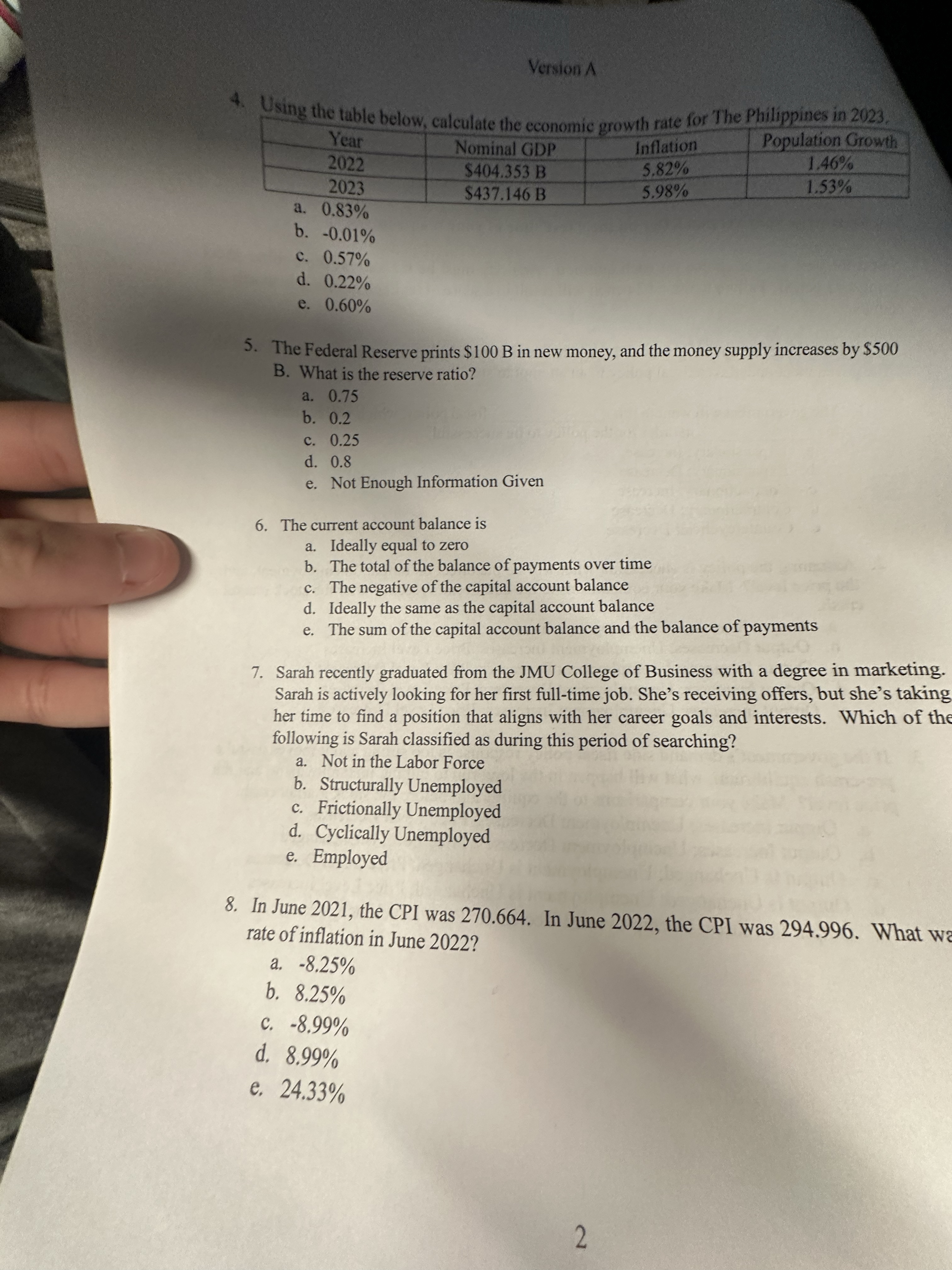 Solved Version A4. ﻿Using the table below, calculate the | Chegg.com