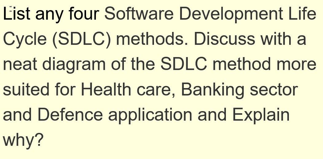 Solved List any four Software Development Life Cycle (SDLC) | Chegg.com