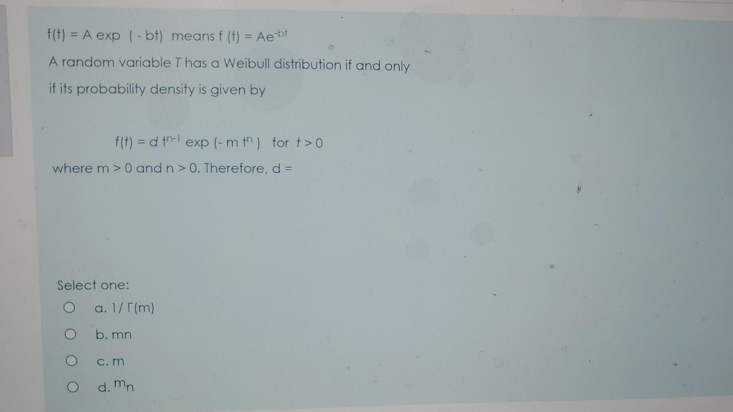 Solved f(t) = A exp (-bt) means f (t) = Ae bt A random | Chegg.com