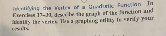 Solved Identifying the Vertex of a Quadratic Function In | Chegg.com