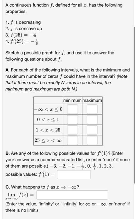 Solved A continuous function f, defined for all x, has the | Chegg.com
