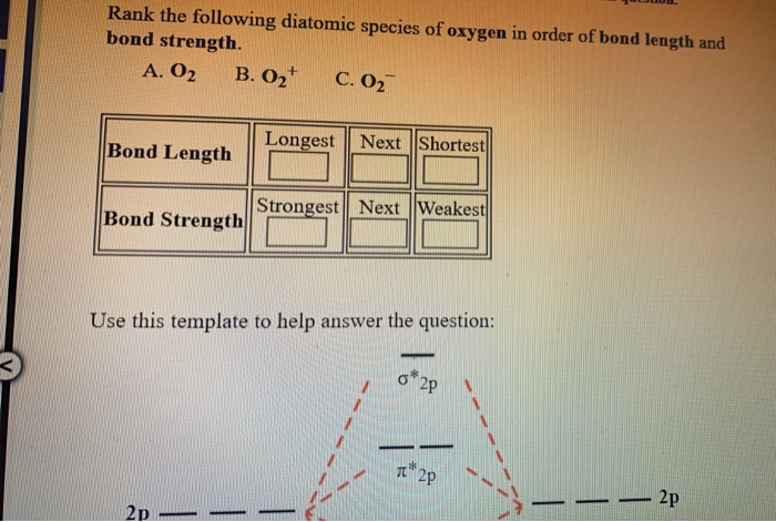 Solved Rank the following diatomic species of oxygen in | Chegg.com
