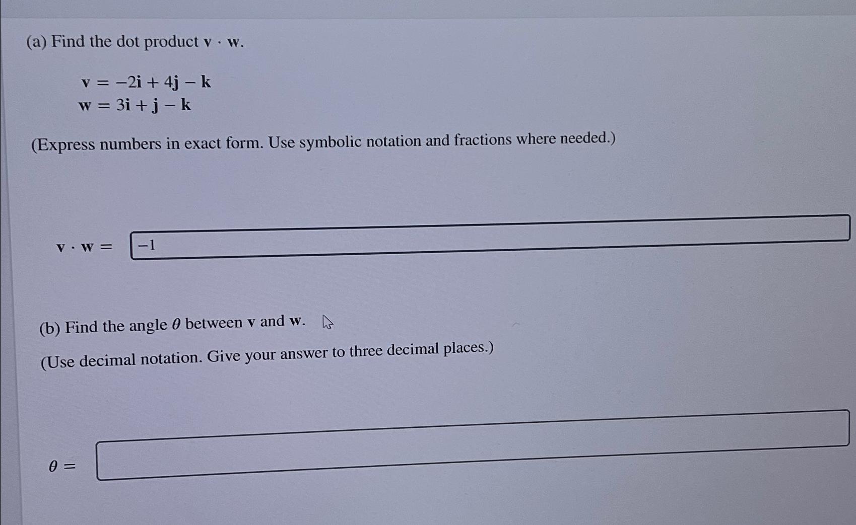 Solved (a) ﻿Find the dot product | Chegg.com
