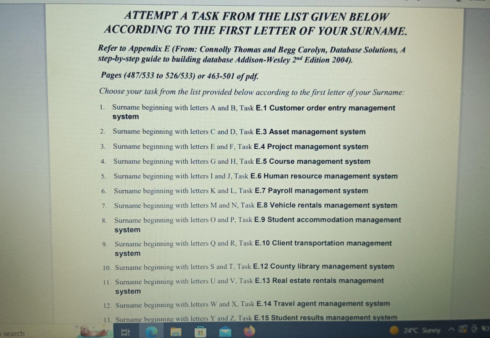 Solved ACCORDING TO THE FIRST LETTER OF YOUR SURNAME. Refer | Chegg.com