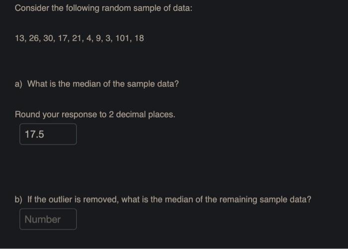 Solved Consider the following random sample of data: | Chegg.com