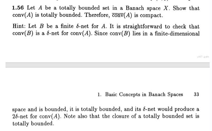 Solved 1.56 Let A be a totally bounded set in a Banach space | Chegg.com