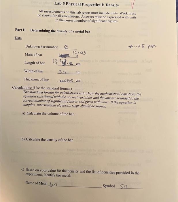 Solved All measurements on this lab report must include | Chegg.com