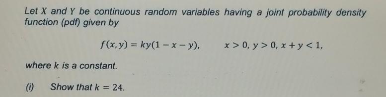 Solved Let x ﻿and Y ﻿be continuous random variables having a | Chegg.com