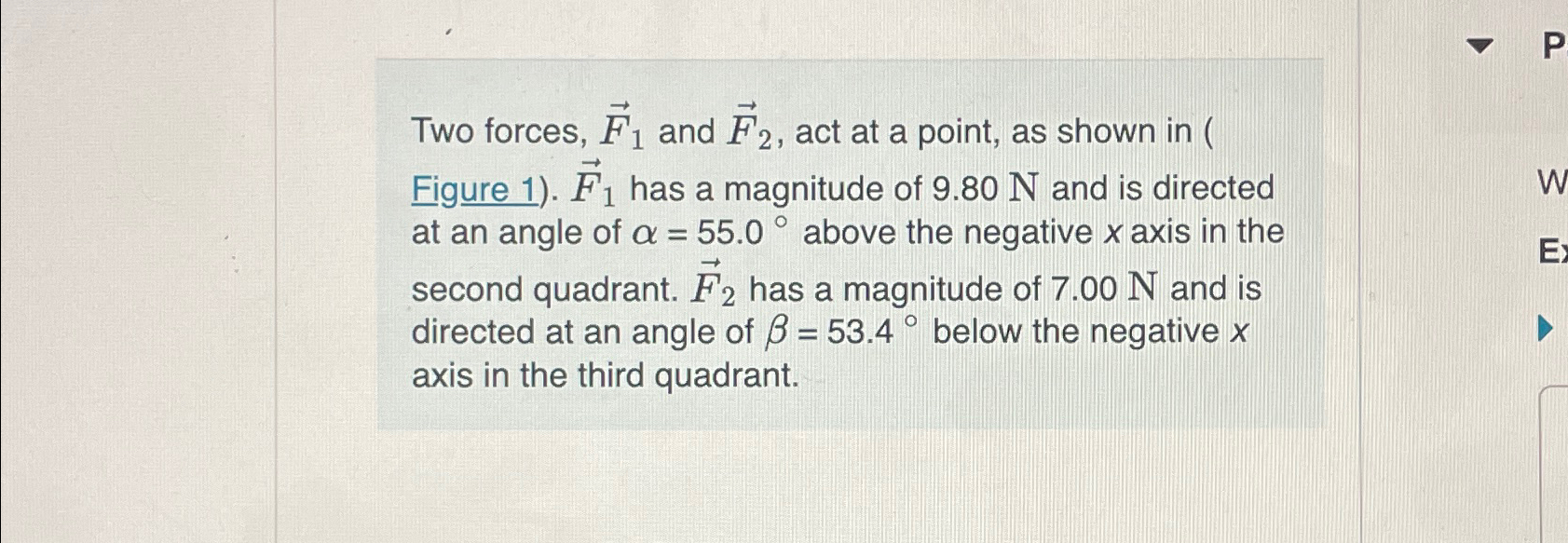 Solved Two forces, vec(F)1 ﻿and vec(F)2, ﻿act at a point, as | Chegg.com