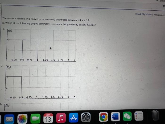 Solved Check My Work ( 1 remaining) The random variable x is | Chegg.com