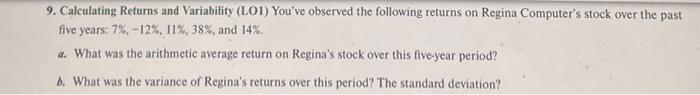 Solved 9. Calculating Returns and Variability (LO1) You've | Chegg.com