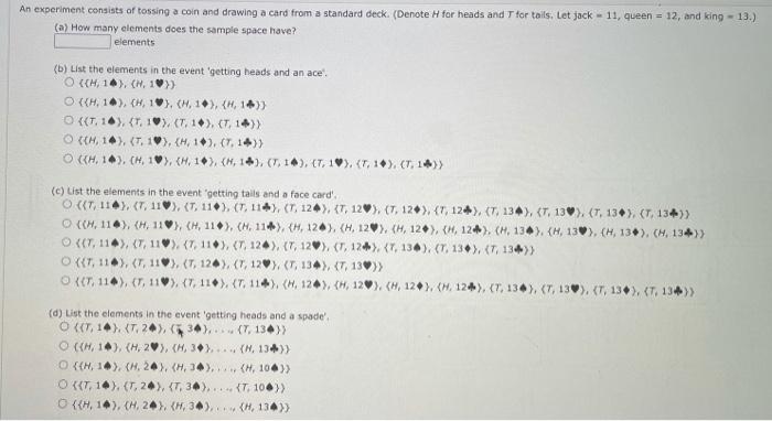 Solved An experiment consists of tossing a coin and drawing | Chegg.com