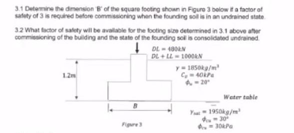 ' of the square footing shown in Figure 3 below if a | Chegg.com