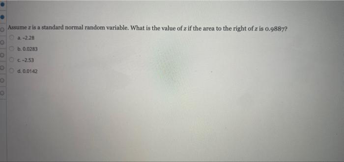 Solved Assume z is a standard normal random variable. What | Chegg.com