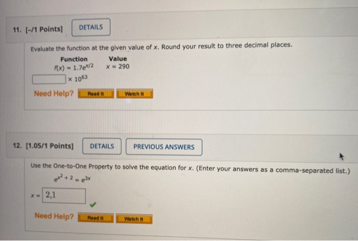 Solved 11. (-/1 Points) DETAILS Evaluate the function at the | Chegg.com