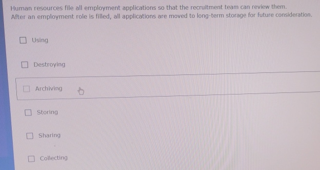 Solved Human resources file all employment applications so | Chegg.com