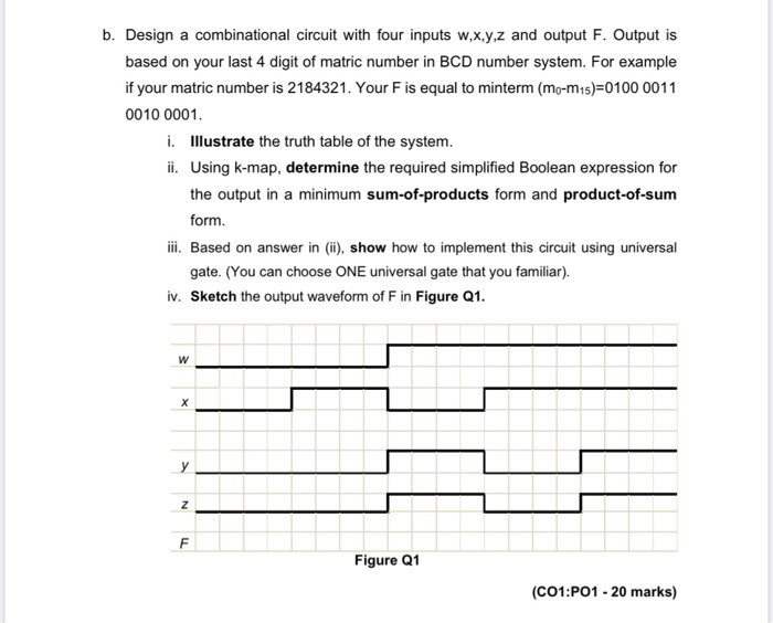 Solved b. Design a combinational circuit with four inputs | Chegg.com