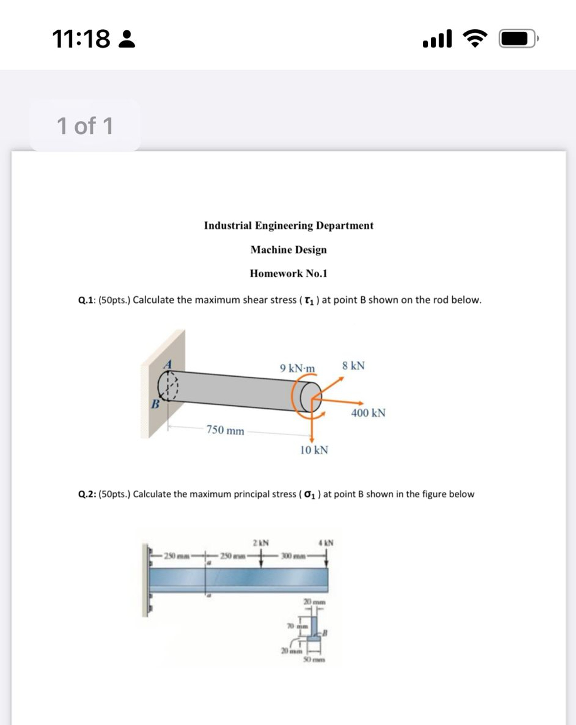 Solved Q.1: (50pts.) ﻿Calculate the maximum shear stress | Chegg.com