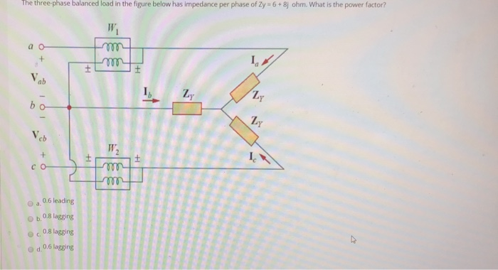 Solved The three-phase balanced load in the figure below has | Chegg.com