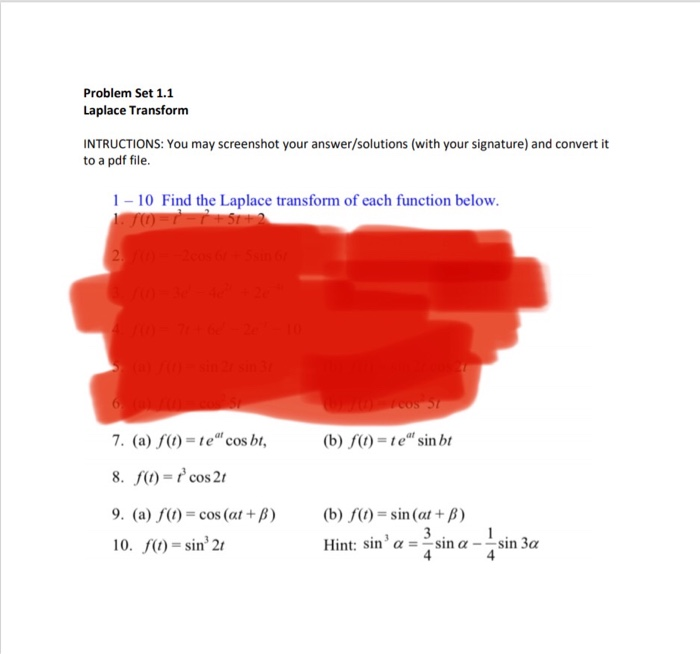 Solved Problem Set 1.1 Laplace Transform INTRUCTIONS: You | Chegg.com