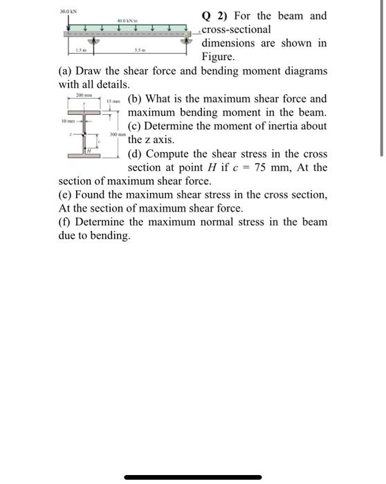 Solved Q 2) For the beam and _cross-sectional dimensions are | Chegg.com