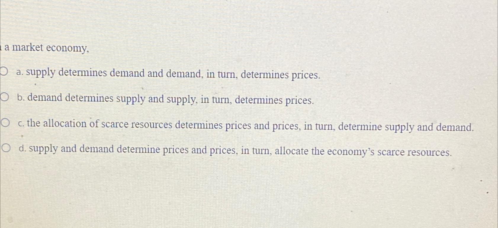 Solved a market economy,a. ﻿supply determines demand and | Chegg.com