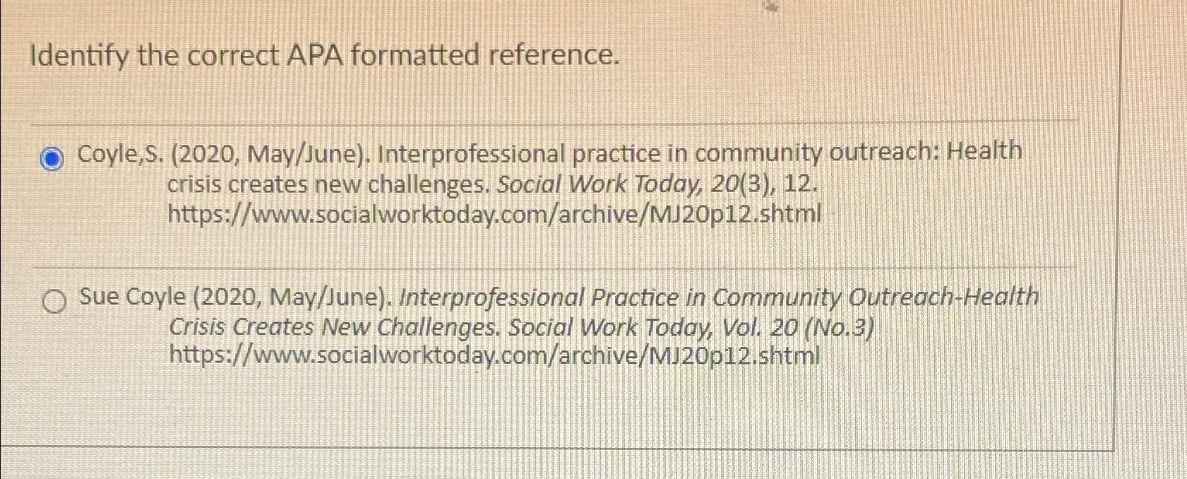 Solved Identify the correct APA formatted | Chegg.com