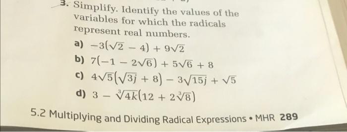 Solved 3. Simplify. Identify the values of the variables for | Chegg.com