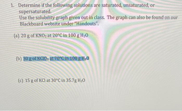 Solved Determine if the following solutions are saturated, | Chegg.com
