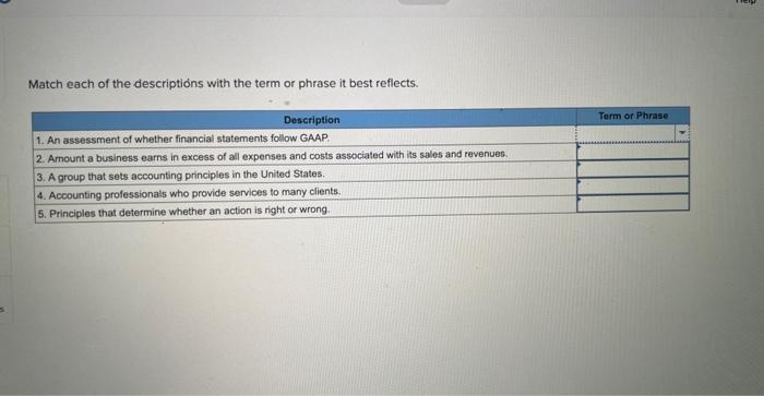 Solved Match each of the descriptions with the term or | Chegg.com