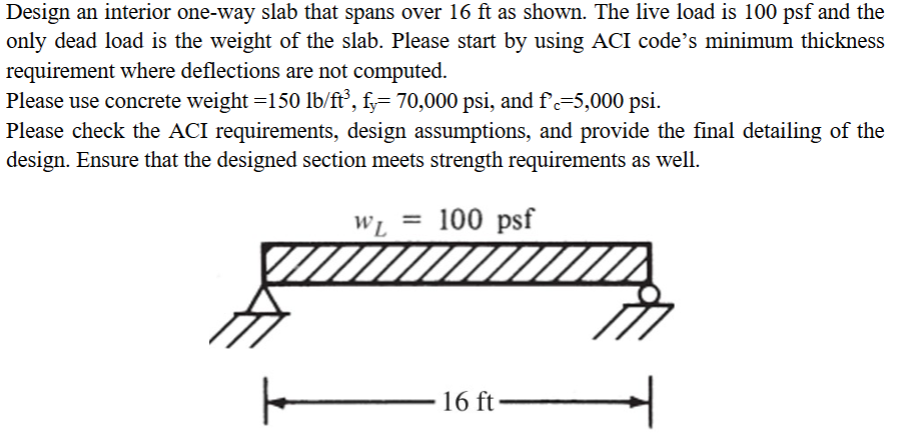 Solved Design an interior one-way slab that spans over 16 | Chegg.com