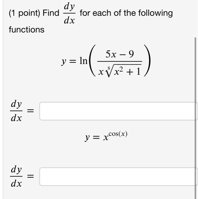 Solved (1 point) Evaluate d dx - 'In(4 – x²) at x = 1. | Chegg.com