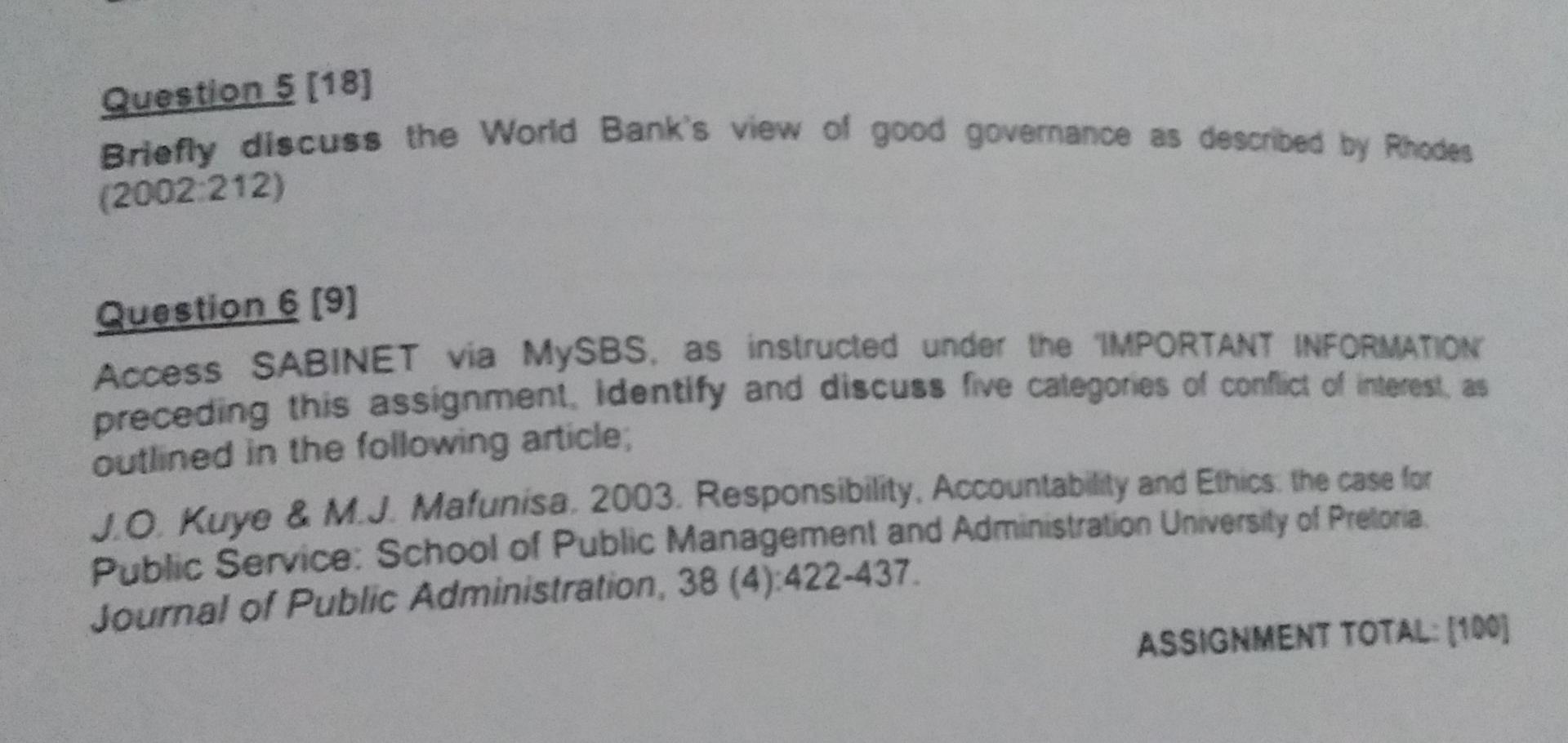 Solved Question 5 [18] Briefly discuss the World Bank's view | Chegg.com