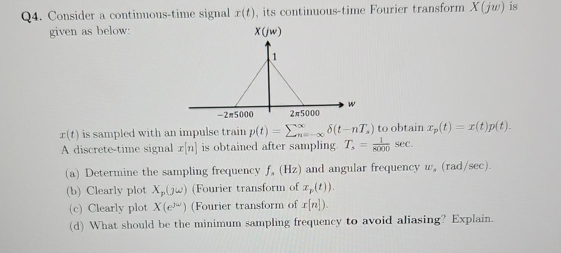 Solved Q4. ﻿Consider a continuous-time signal x(t), ﻿its | Chegg.com