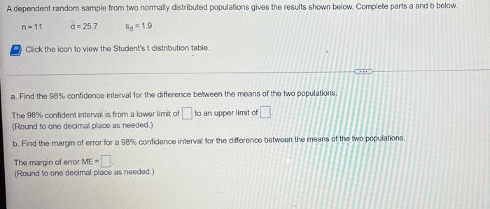 Solved A dependent random sample from two normally | Chegg.com