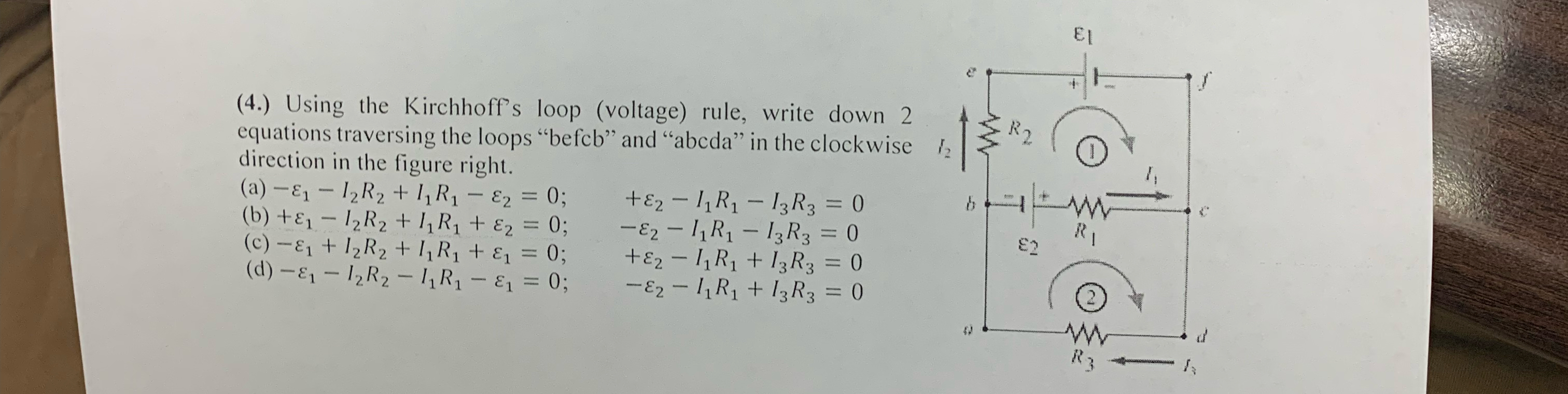 Solved (4.) ﻿Using the Kirchhoff's loop (voltage) ﻿rule, | Chegg.com