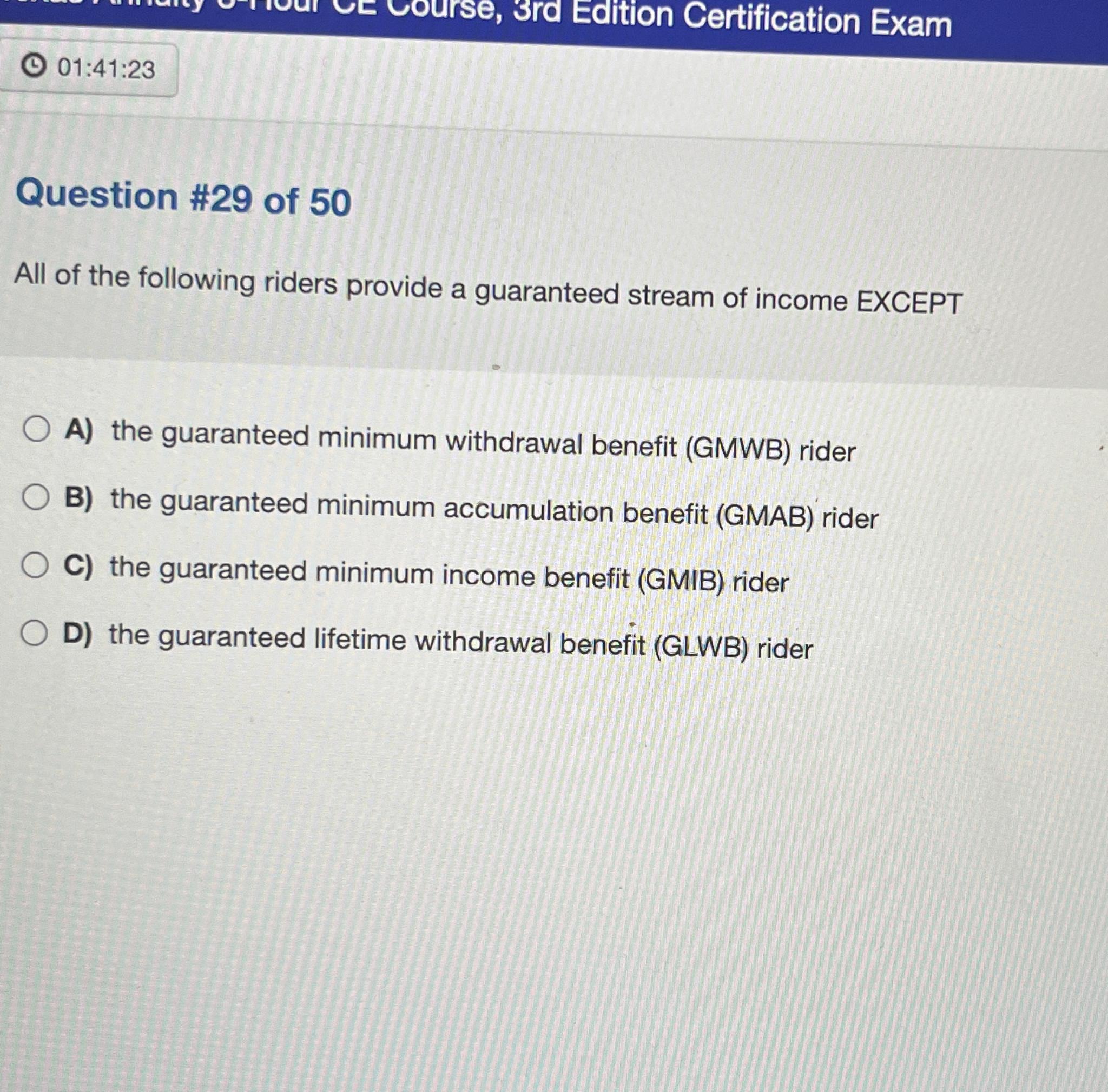 Solved Question #29 ﻿of 50All of the following riders | Chegg.com