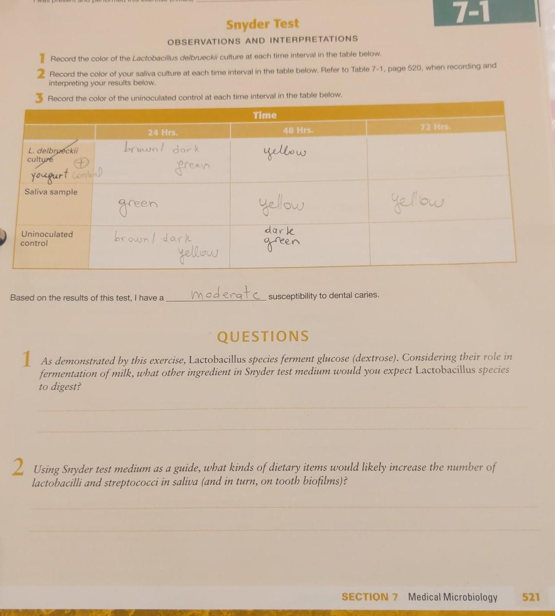 7-1 Snyder Test OBSERVATIONS AND INTERPRETATIONS | Chegg.com