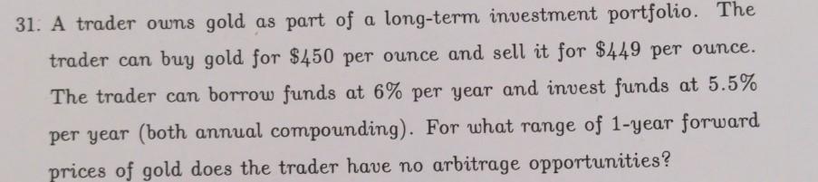Solved 31. A trader owns gold as part of a long-term | Chegg.com