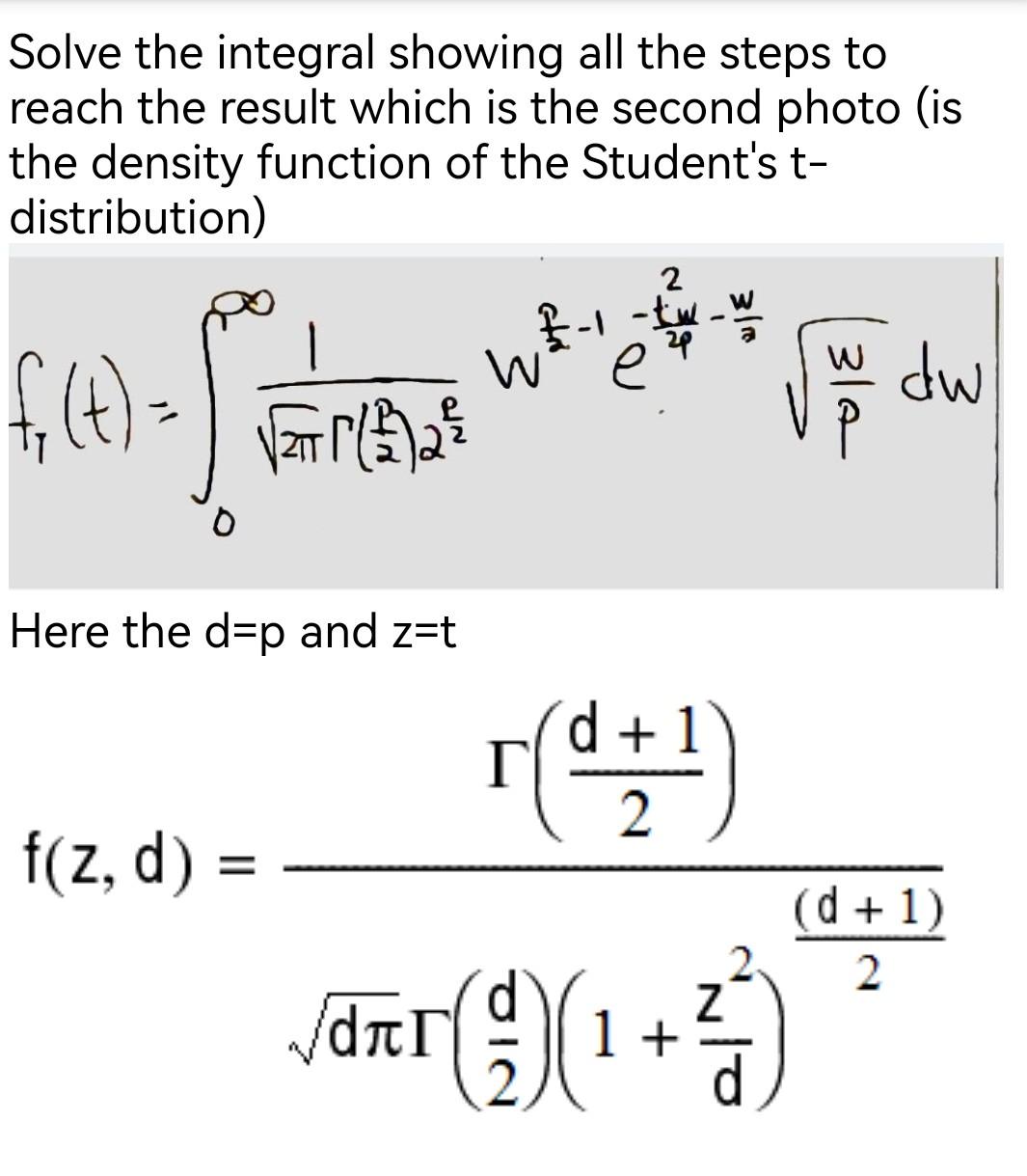 Solved Solve the integral showing all the steps to reach the | Chegg.com