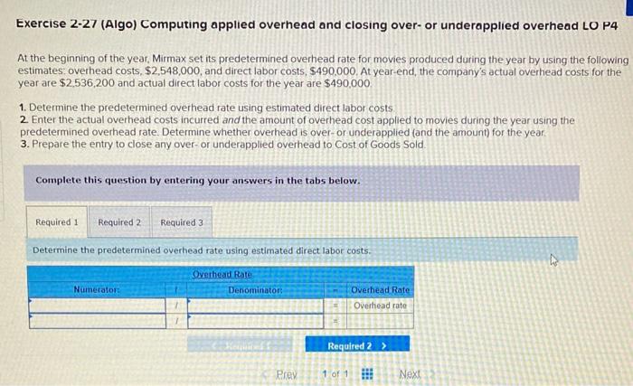 Solved Exercise 2-27 (Algo) Computing applied overhead and | Chegg.com