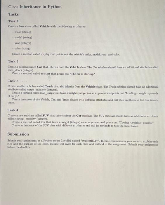Solved Class Inheritance In Python Tasks Task 1 Create A 8726
