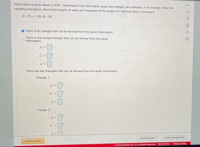 Solved Information is given about AABC. Determine if the | Chegg.com