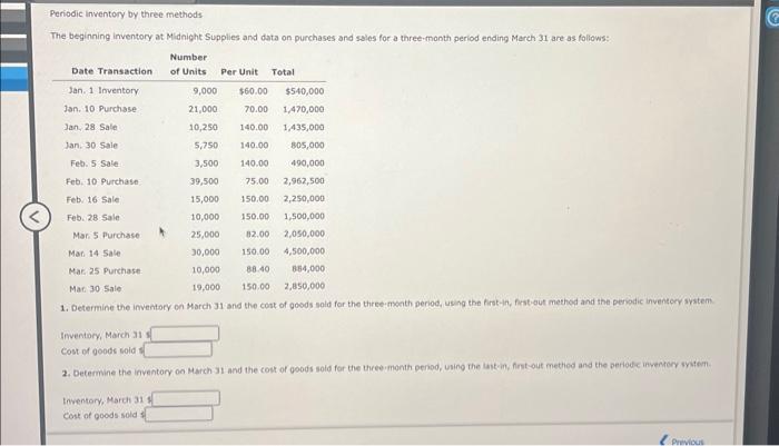 Solved Periodic inventory by three methods The beginning | Chegg.com