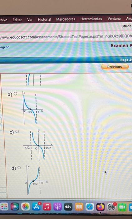 Solved 30) The graph of y=−cotx is given byb) c) d) | Chegg.com