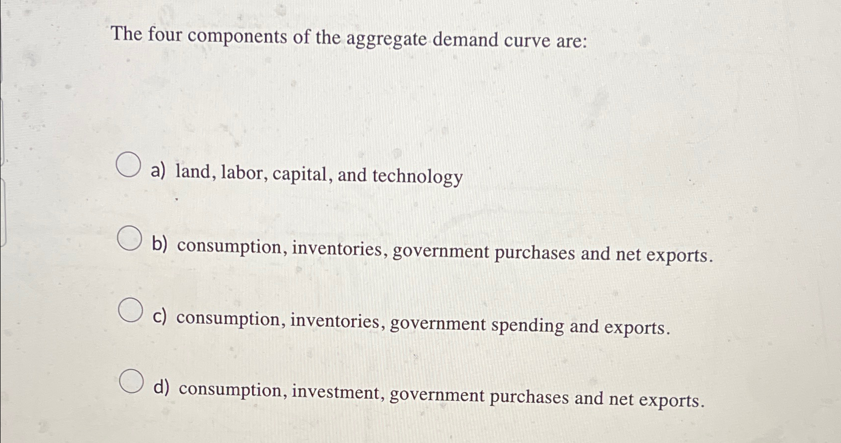 Solved The four components of the aggregate demand curve | Chegg.com