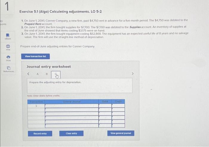 Solved Exercise 5.1 (Algo) Calculating adjustments. LO 5-2 | Chegg.com