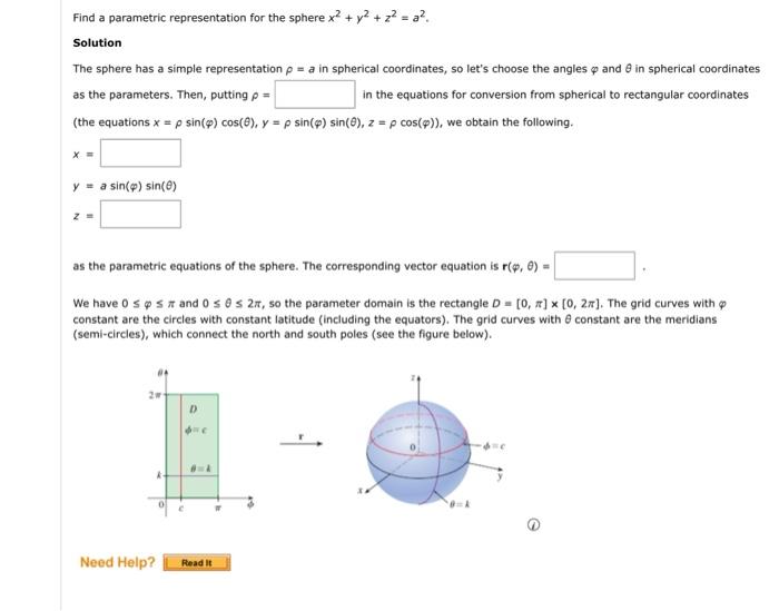 Solved Find a parametric representation for the sphere | Chegg.com