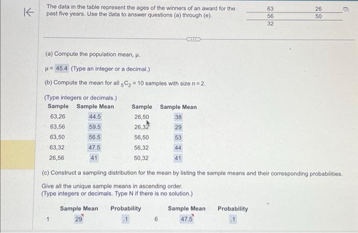 Solved (a) Compute the population mean, μ. μ= (Type an | Chegg.com