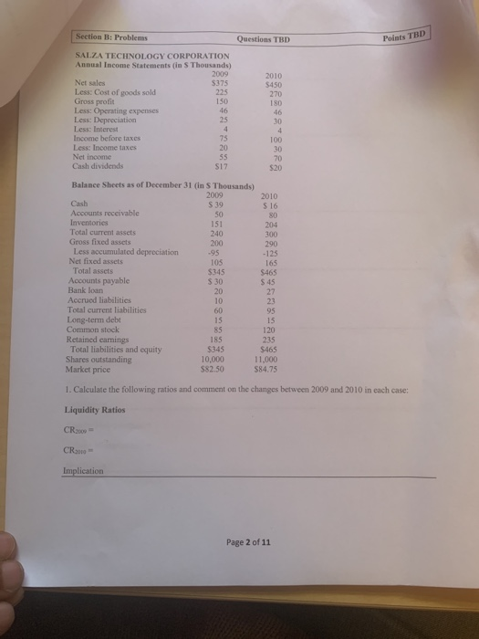 Solved Section B: Problems Questions TBD Points TBD 2010 | Chegg.com